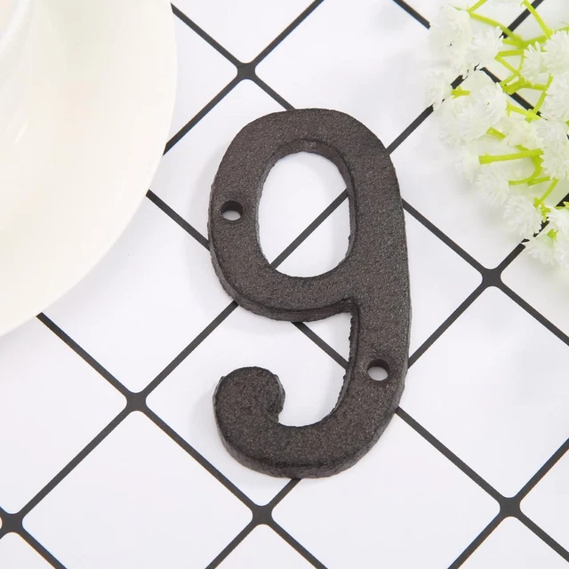 METAL DIGITAL NUMBER Cast Iron House Sign Doorplate DIY Cafe Wall Decor ...