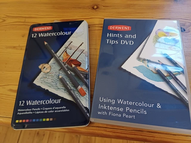 DERWENT 12 WATERCOLOUR Pencils, with Derwent Hints & Tips DVD. Ideal ...