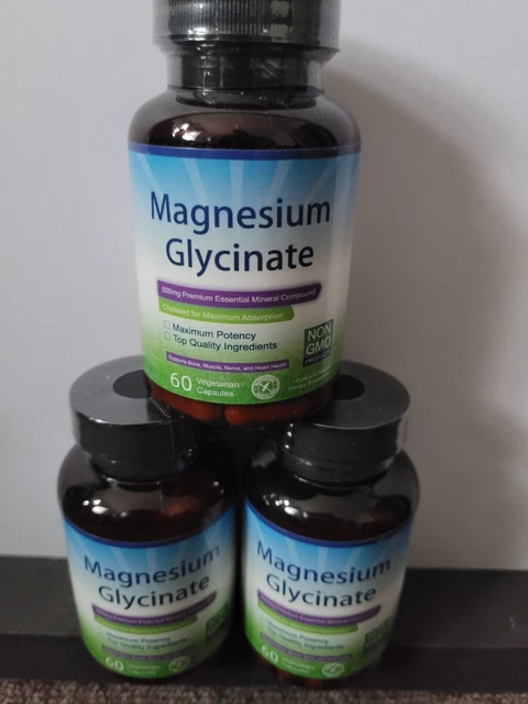 3 PAK MAGNESIUM Glycinate 180 tab support Healthy Bones Muscles Nerves ...