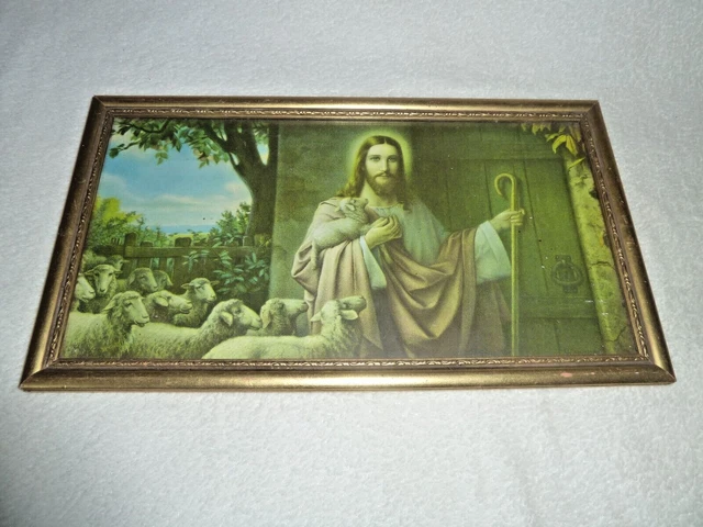 ALTES BILD MIT goldfarbenem Holz-Rahmen Jesus-Hirte Antiker Druck ...