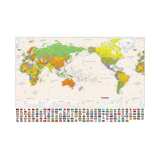 MAP OF THE WORLD COUNTRY FLAGS DETAILED POSTER PRINT SIZE 59*39in DECOR ...