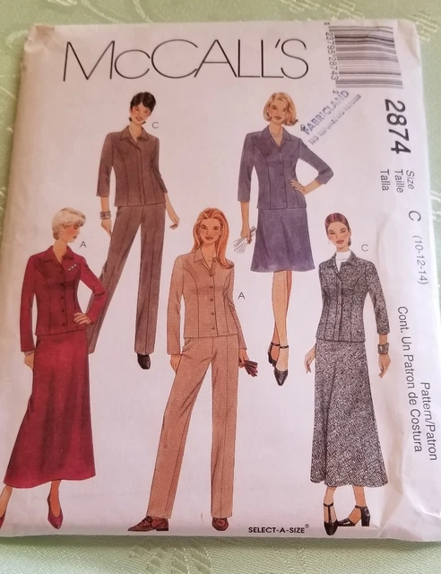 MCCALLS SEWING PATTERN 2874 Misses Shirt Jacket Pants Bias Skirt Size ...