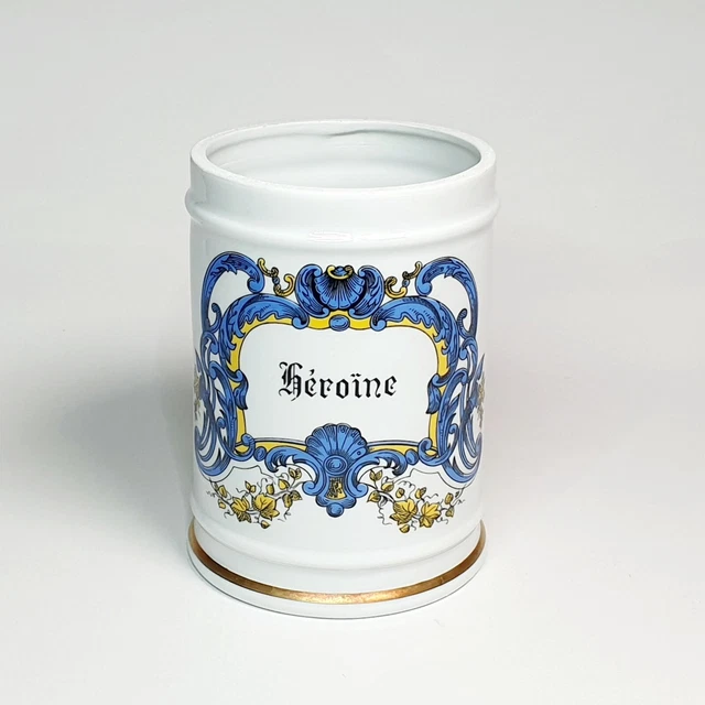 ANCIEN POT PHARMACIE Apothicaire Héroine Porcelaine ExÉ Liseré Doré ...