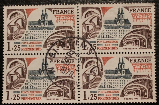 TIMBRES OBLITÉRÉS -FRANCE-YT1947- Pont-à-Mousson -Bloc de 4- Cachet ROND - 1977 EUR 1,20 ...