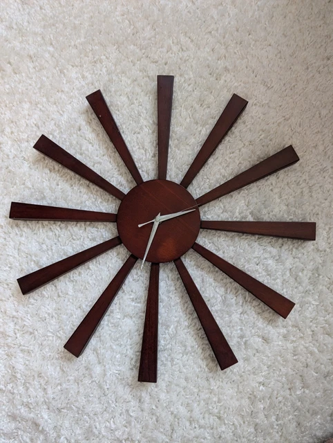 VINTAGE SUNRAY SUNBURST Style Wall Clock Wood 1960s/1970s £69.95 ...