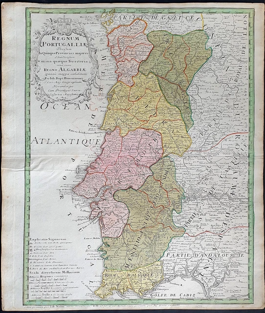 ANTIQUE PRINT MAP 1736 map portugal heirs Homann etching £169.98 ...