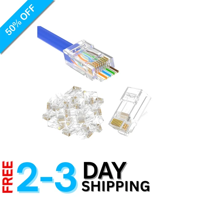 100-PACK RJ45 CAT6 Modular Plugs with Pass-Through Design for Easy ...
