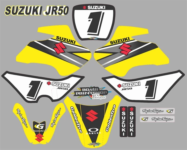 SUZUKI JR50 BLACK Graphics Decals Fullset laminated stickers motocross ...