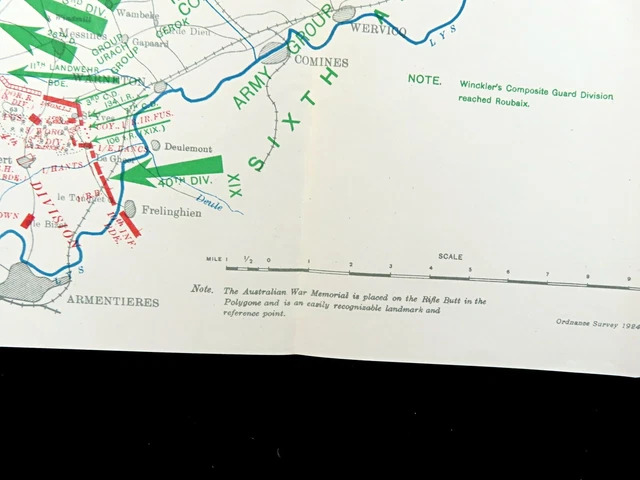BATTLE OF YPRES Map WW1 German Military Positions British Sixth Army ...