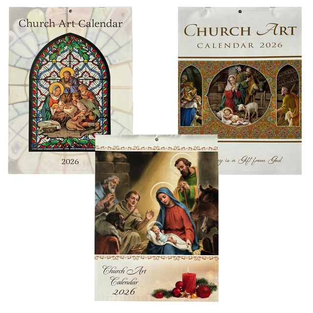 CALENDRIER MUR ART Église Religieux 2026 Avec Versets Bibliques Et Illustrations EUR 11,21 ...