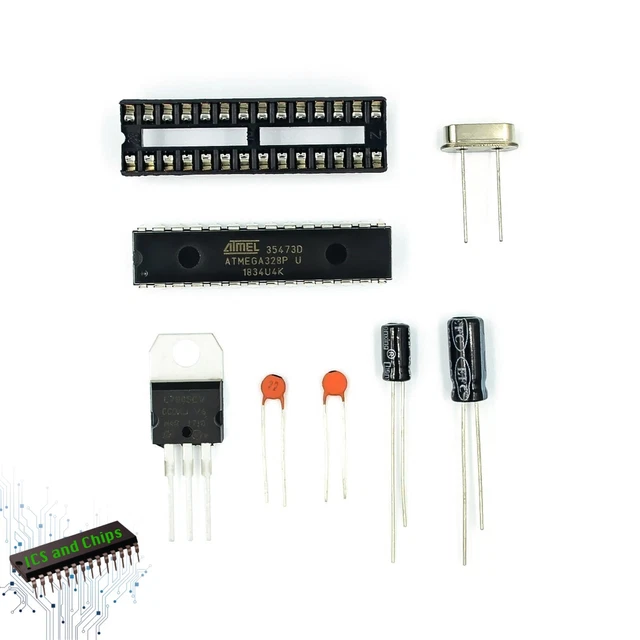 KIT ATMEGA328P-PU + support, quartz, condensateur et régulateur EUR 10 ...