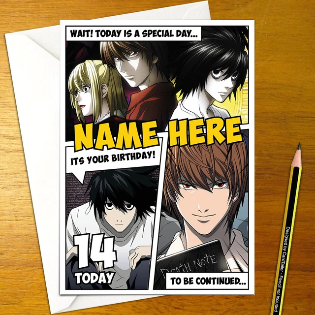 DEATH NOTE PERSONALISED Birthday Card - A5 japanese anime light kira L ...