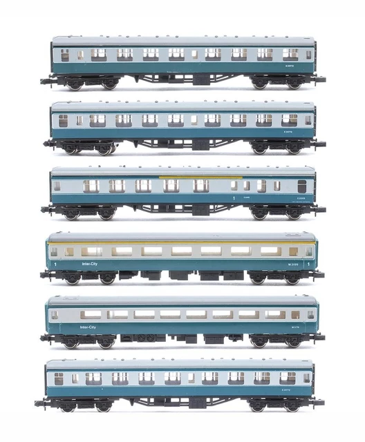 GRAHAM FARISH 'N' Gauge Rake Of 6 Br Blue/Grey Assorted Mk1/Mk2 Coaches ...