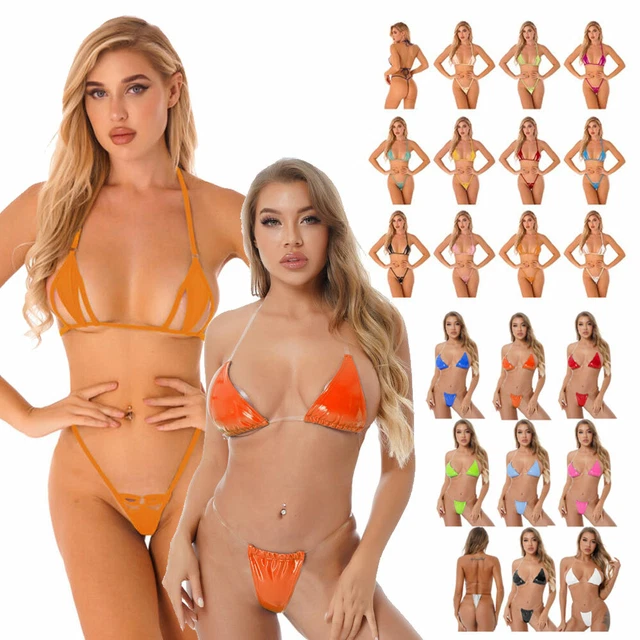 WOMEN SEXY TRANSPARENT Strap Micro Bikini Sexy Brazilian Leather Push ...