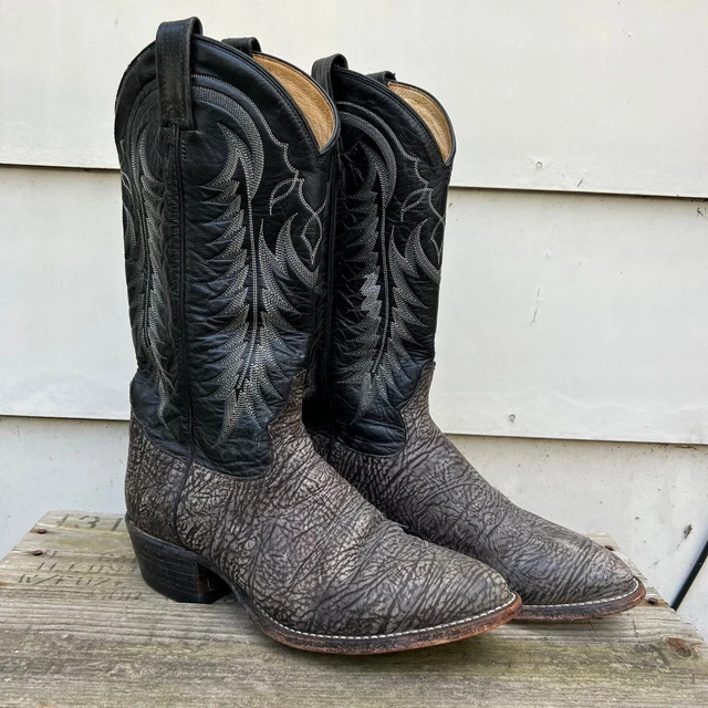 VINTAGE TONY LAMA gray textured leather almond toe cowboy boots 8 1/2D ...