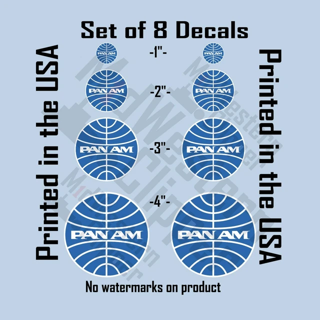 8 PAN AMERICAN Airways logo decals stickers. 4" Pan AM Airlines 1973 ...