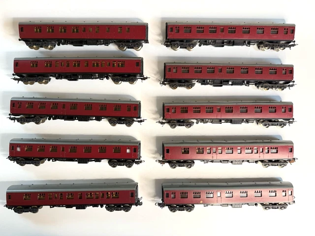 HUGE RAKE X 10 Lima Maroon Model Railway Carriages / Coaches OO Gauge ...