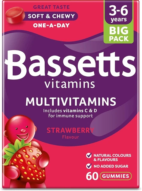 BASSETTS VITAMINS 3-6 Years Strawberry Flavour Multivitamins 60 Gummies ...