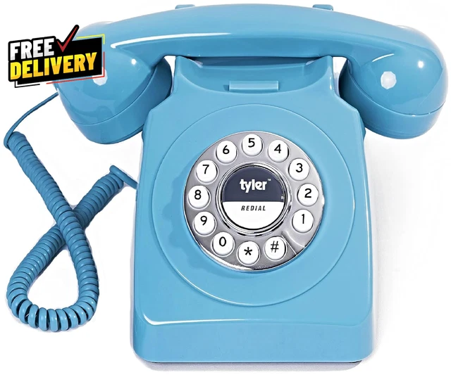 RETRO LANDLINE PHONE Push Button Rotary Look Vintage Corded Phone (Blue ...