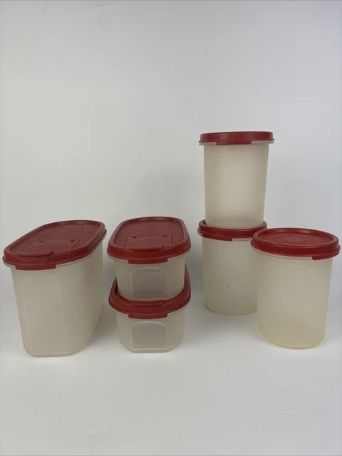 TUPPERWARE MODULAR MATES Round Containers With Red Lids x 6 £34.99 ...