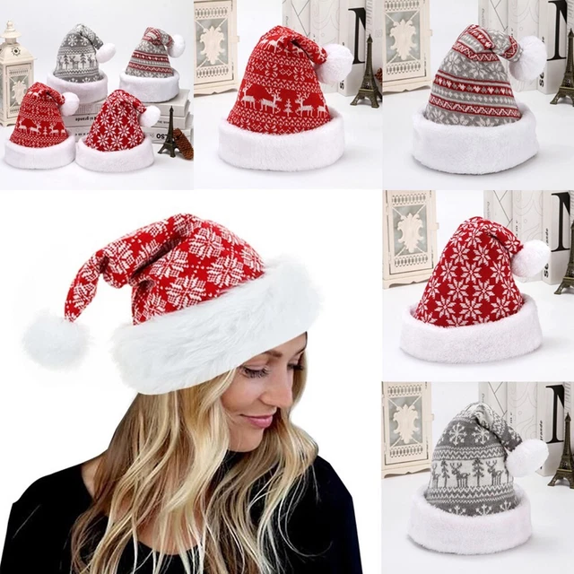 SANTA CLAUS CHRISTMAS Hats Xmas Cap Soft Plush Knitted Hat Holiday ...