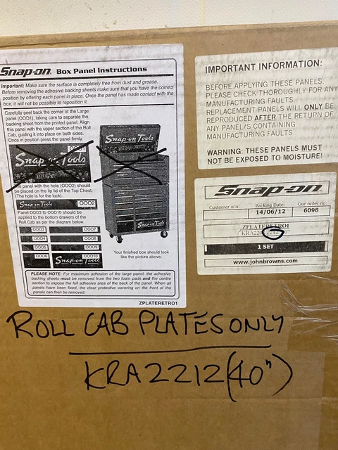 SNAP ON TOOLS Tool Box Plates/Decals KRA2212 40" Roll Cab Retro Genuine ...