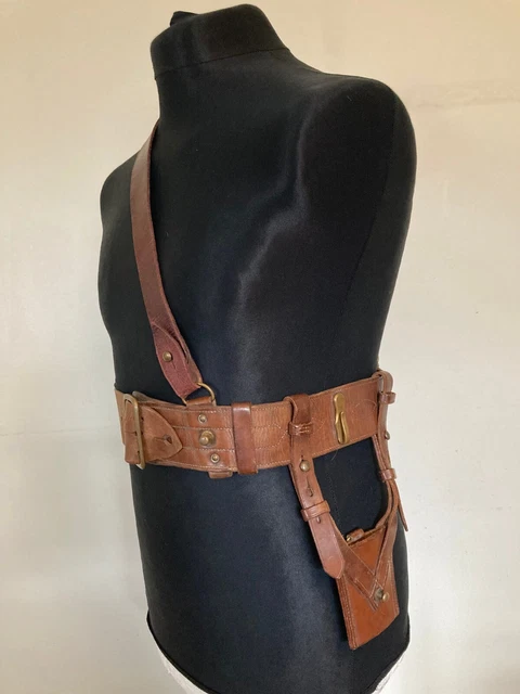 WW1 OFFICERS BROWN Leather Sam Brown, Frog & Cross Strap Belt 28"-32" £ ...