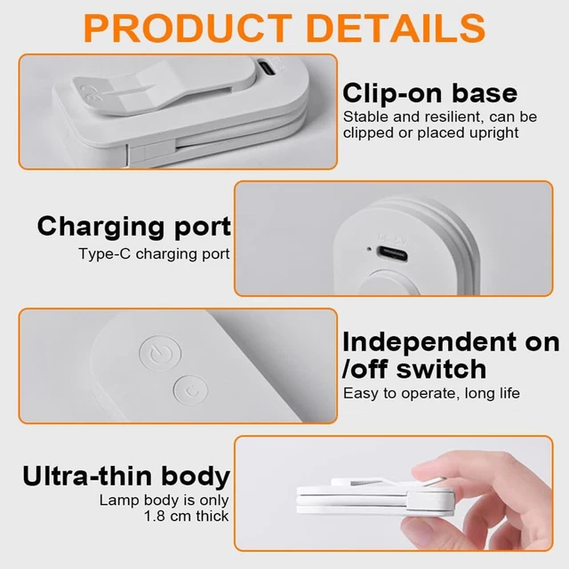 USB RECHARGEABLE LED Flexible Book Light Portable Clip On Reading Lamp ...