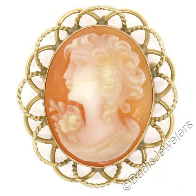 VINTAGE 14K YELLOW Gold Detailed Frame Carved Shell Cameo Brooch Pin & Pendant $413.68 - PicClick AU