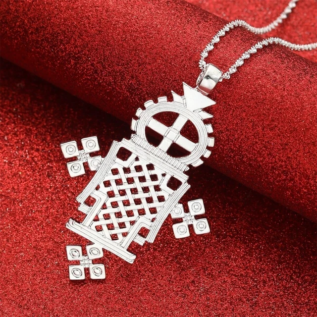 SMALL ETHIOPIAN COPTIC Cross Silver African Christian Religion Pendant ...