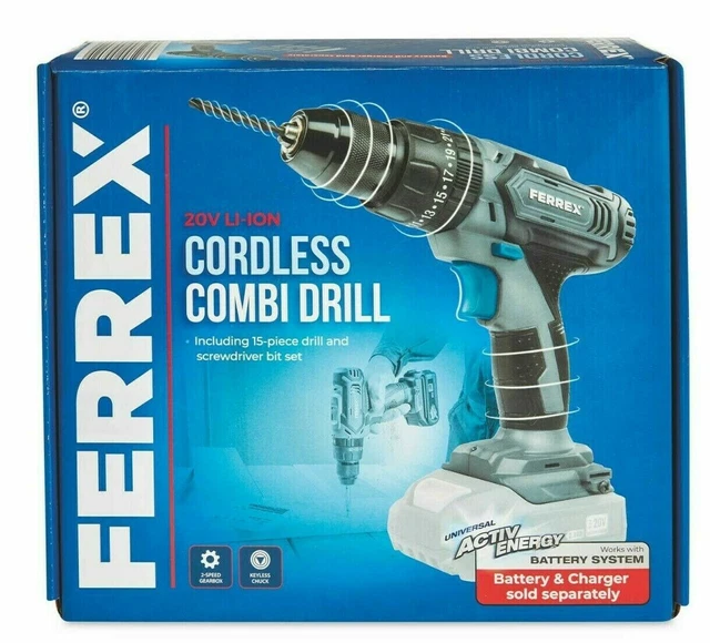 BRAND NEW FERREX 20V Cordless Combi Drill (Bare Tool) Plus Drill & CRV ...
