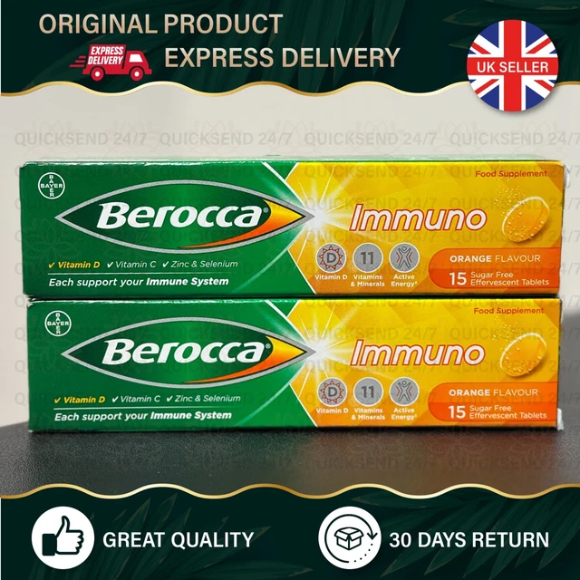 BEROCCA IMMUNO 15 - 30 Effervescent Tablets | Orange Flavour | Sugar ...