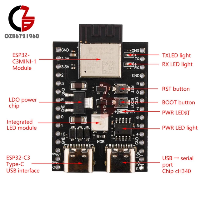 ESP32-C3 WIFI + Bluetooth Type-C Development Board ESP32-C3-DevKitM-1 ...