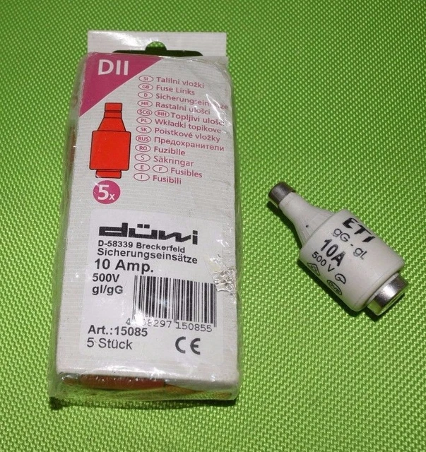 5X DÜWI DIAZED DII E27 Schmelzeinsatz Sicherung 10A gL/gG EUR 4,99 ...