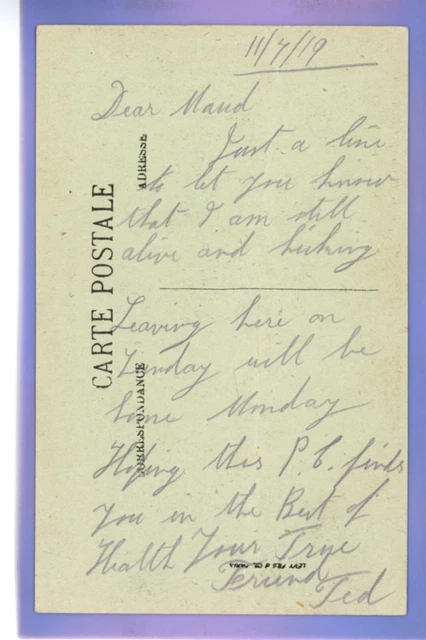 SUPER 1919 WW1 War Soldiers Note Home Boulogne Folkestone Steam Ship ...