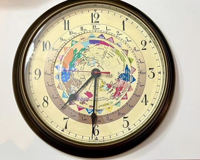 TRINTEC INDUSTRIES WORLD Time Clock Time Zones 14” Brass Color CLASSIC ...