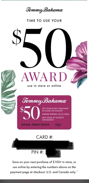 TOMMY BAHAMA 50 OFF 100 STORE ONLINE EXP 12 31 24 Digital Coupon 7.49 PicClick