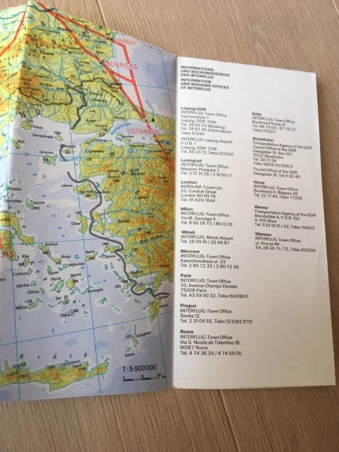 DDR FLYER ANTIK Interflug Streckenkarte Route Map 1986 VEB Hermann ...