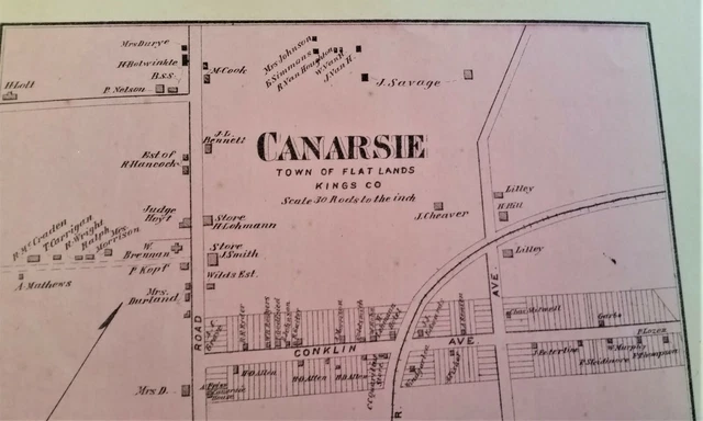 ANTIQUE BROOKLYN CANARSIE WALL MAP, Kings Cty Canarsie Flatlands, Post ...