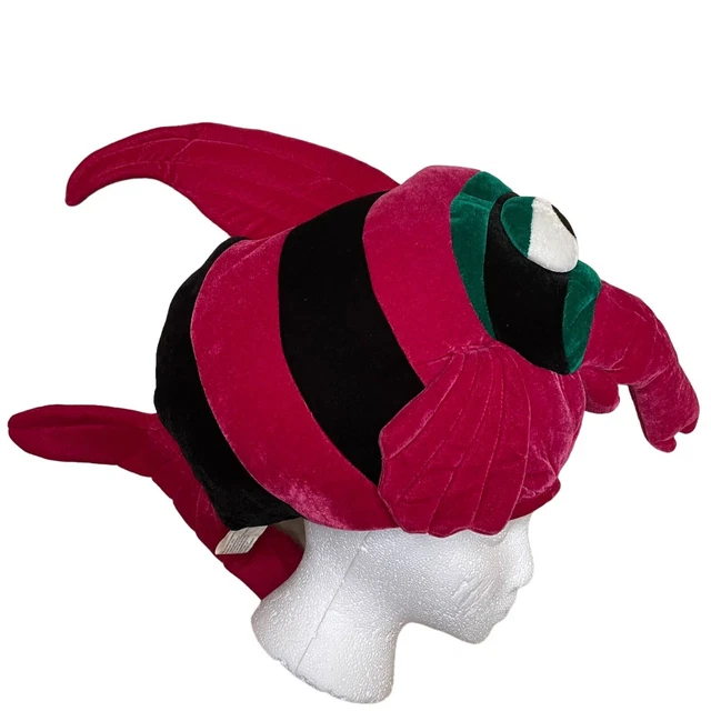 VINTAGE CHRISHA PLAYFUL Plush Red Black Striped Fish Hat Halloween ...