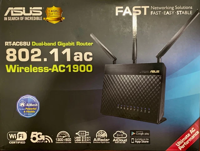 ASUS RT-AC68U AC1900 Dual-Band Wireless WiFi Gigabit Router 2.4GHz 5 ...
