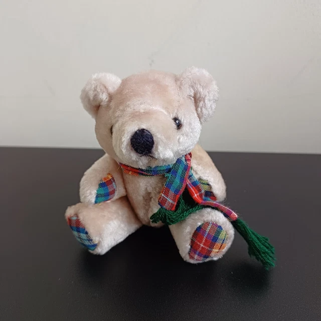 SALCO SMALL BEIGE Teddy Bear Jointed Limbs Check Scarf & Paws 4.5" £15. ...