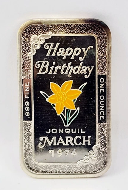 FELIZ CUMPLEAÑOS 1974 1 0Z Barra De Plata Esmalte Barra De Arte .999 ...
