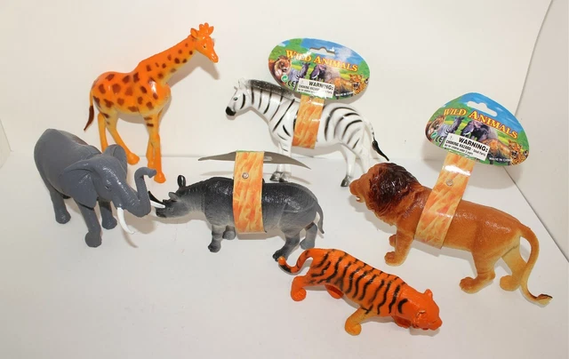 WILD ANIMALS BUNDLE Plastic Toys Large 8" Elephant Lion Zebra Giraffe ...