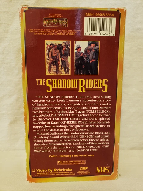 VHS THE SHADOW Riders Tom Selleck Sam Elliott Katherine Ross Louis L ...