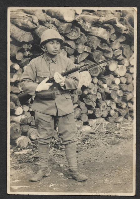 ORIG. WW2 JAPAN Photo Arisaka Rifle Helmet Soldier IJA China Japanese ...