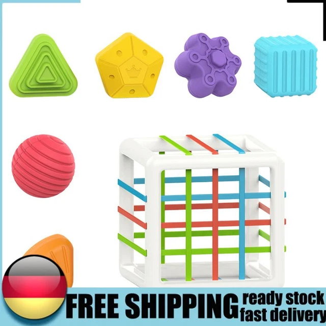 BABY SHAPE SORTING Toy 7 Pieces Multi Sensory Square Bin Shape Sorter ...