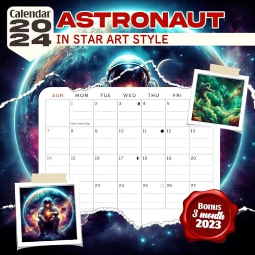 ASTRONAUT IN STAR Calendar 2024 Jan 2024 to Dec 2024 Bonus 3 Months ...