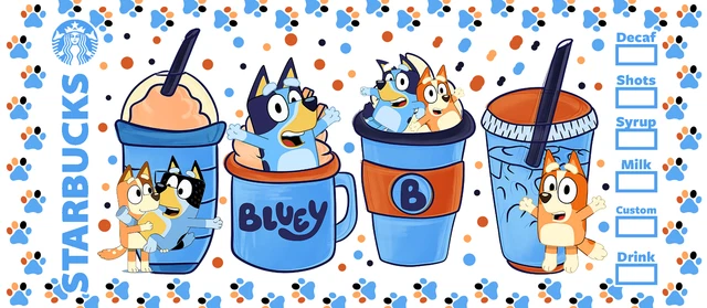 UV DTF TRANSFER Wrap / Cup Wrap Bluey Libbey Glass £3.39 - PicClick UK