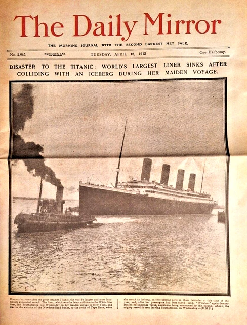 REPLICA TITANIC NEWSPAPER Daily Mirror Reproduction 1912 British ...